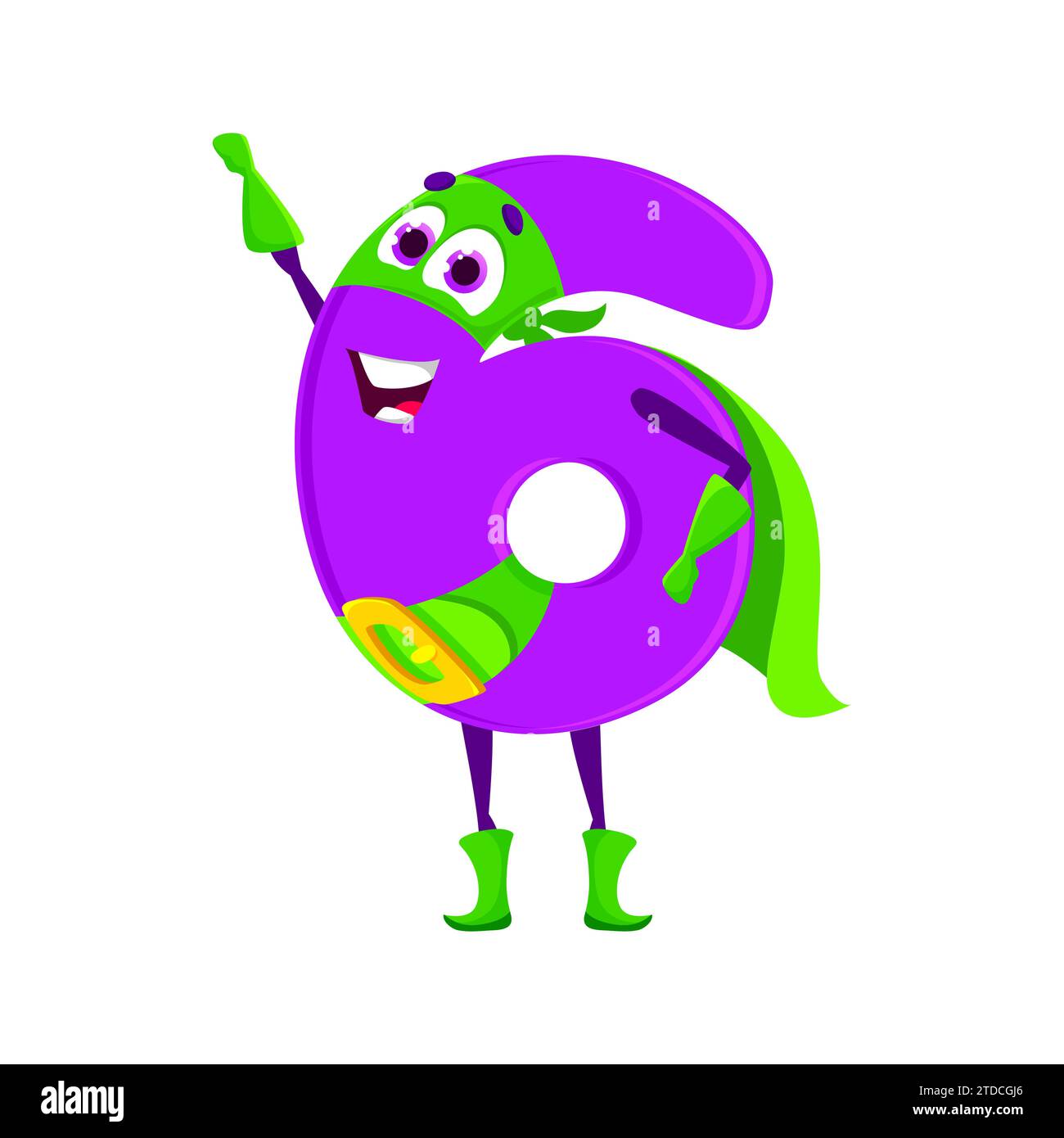 Cartoon math number six superhero character. Isolated vector arithmetic ...