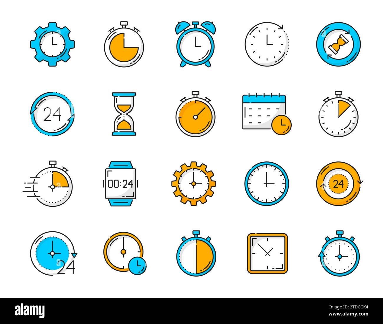 Timer clock color outline icons. Calendar reminder, clock alarm ...
