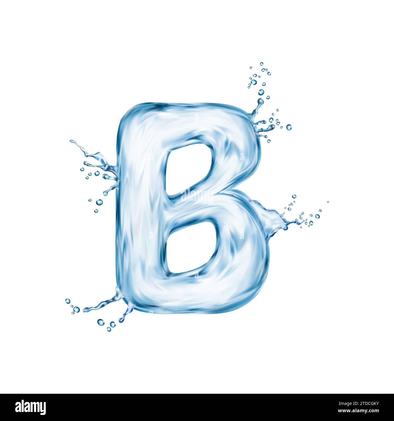 Realistic water letter B font, flow splash type, liquid aqua typeface ...