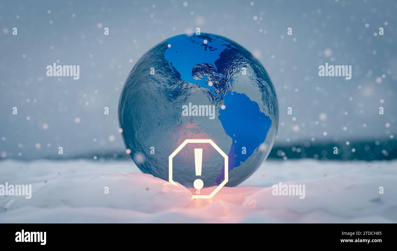 Earth frozen by global cold due to climate change, 3d rendering Stock ...