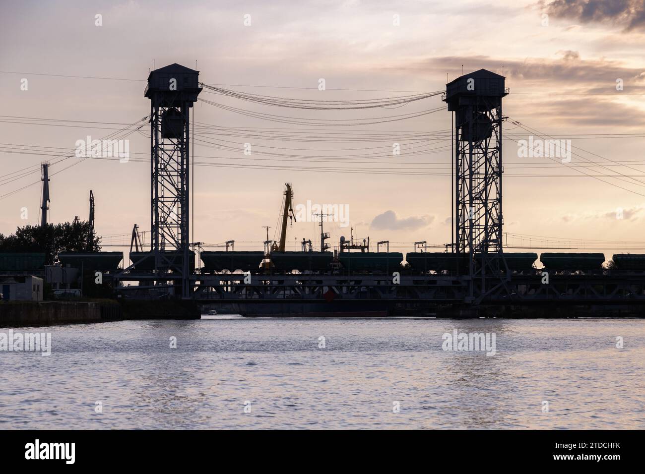 Silhouette of Two-Tiered bridge in Kaliningrad, Russia Stock Photo - Alamy