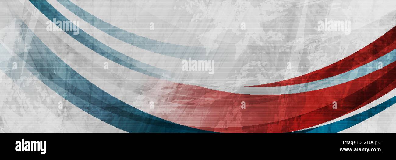 Blue, red and grey grunge wavy stripes abstract banner design. Geometry ...