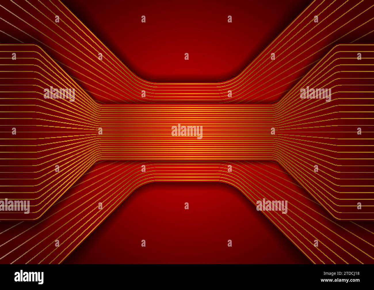 Red hi-tech abstract background with golden lines. Vector design Stock ...