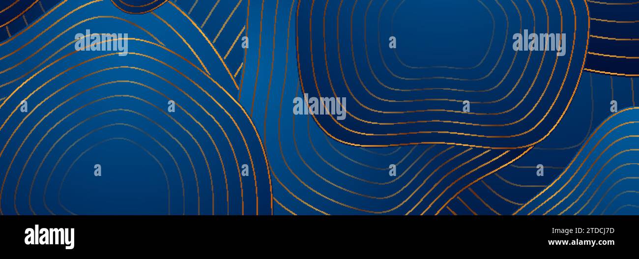 Blue wavy curved circles with golden lines abstract background. Vector ...