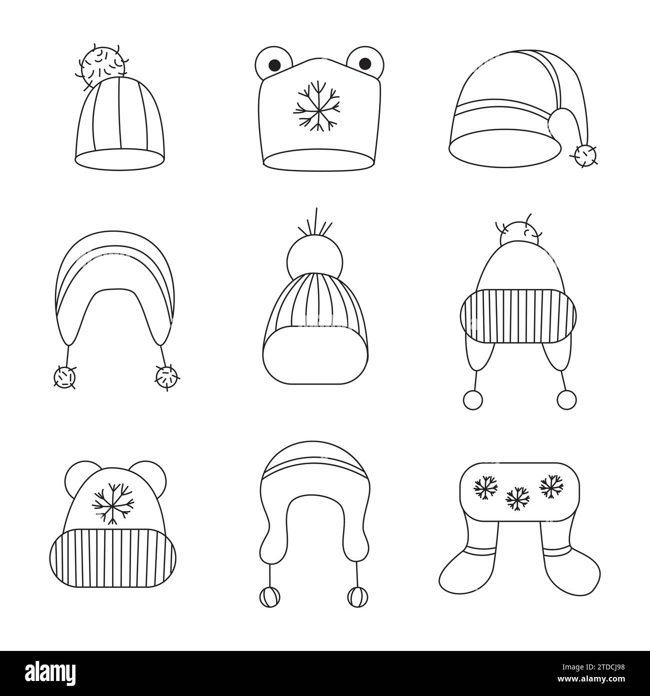 Set of Doodle-style winter hats. Different types of children's and ...