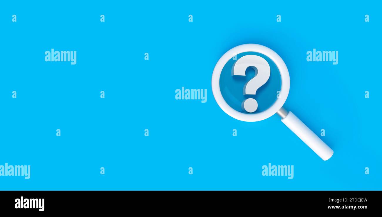 Magnifying glass and question mark icon symbol on blue background with ...