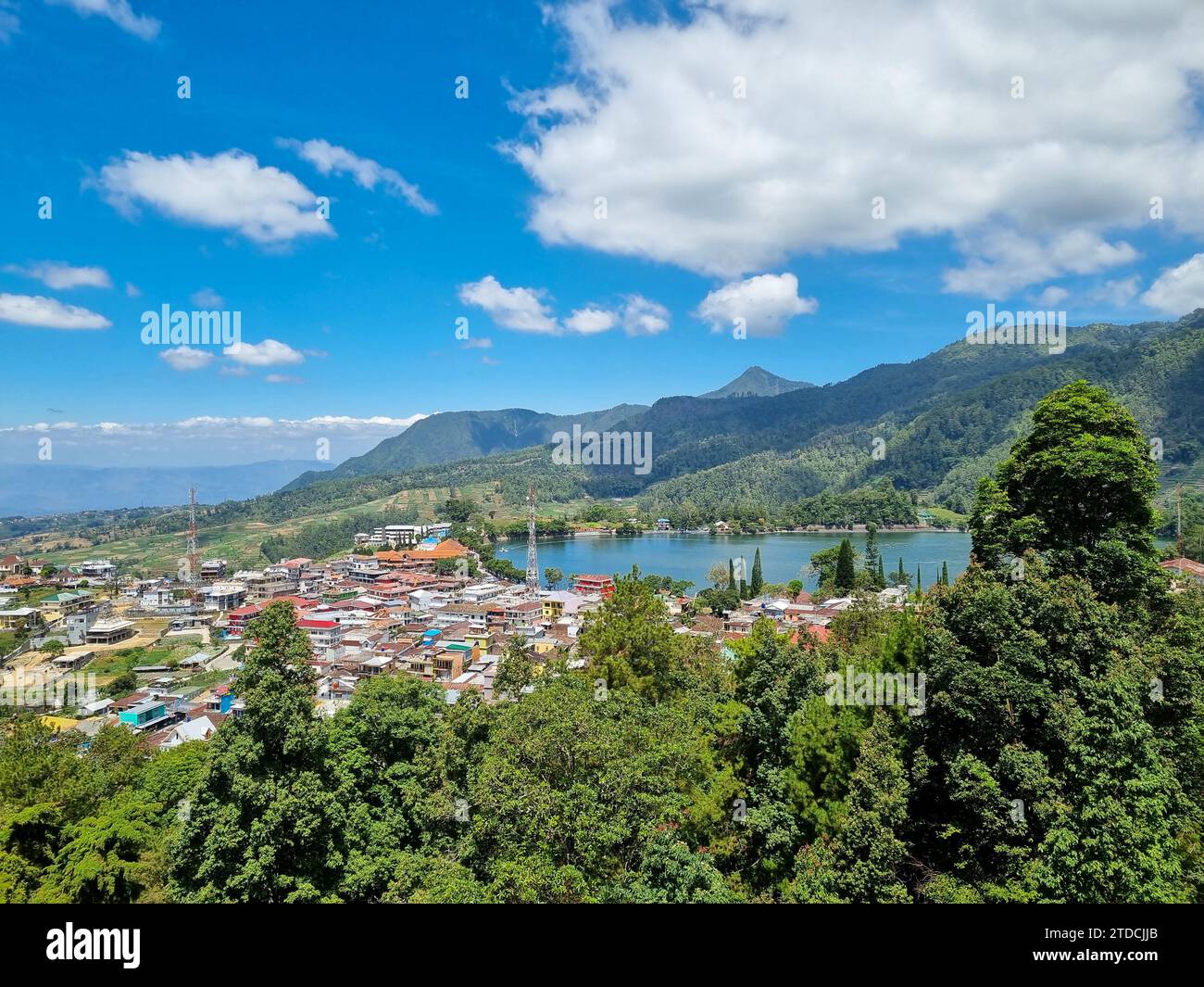 Aerial view of Sarangan Lake (Telaga Sarangan) in Magetan, East Java ...