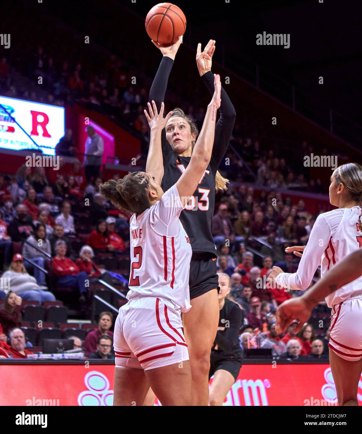 Virginia Tech Hokies center Elizabeth Kitley (33) shoots over Rutgers ...