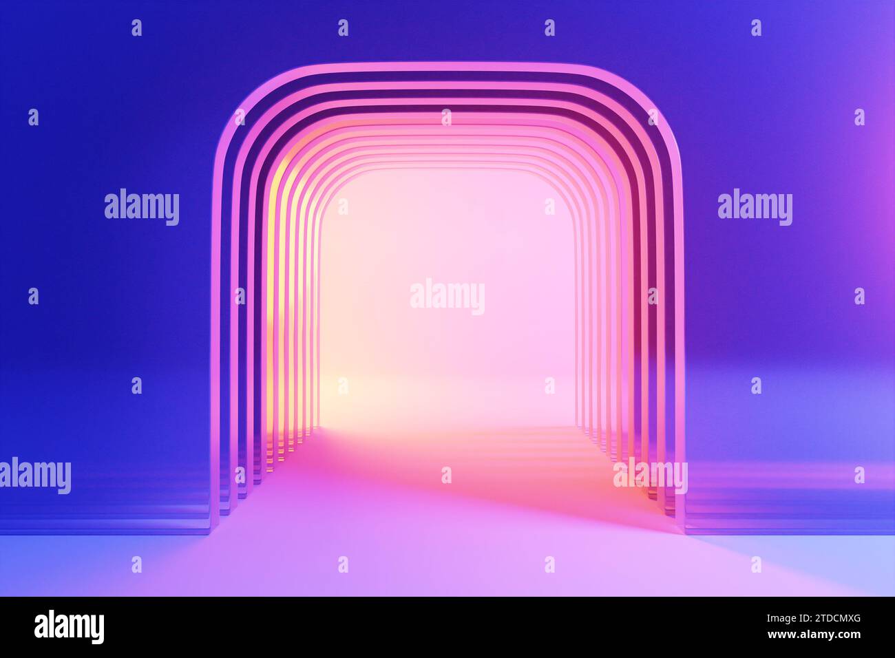 Purple arch hallway corridor abstract background minimal conceptual 3D ...
