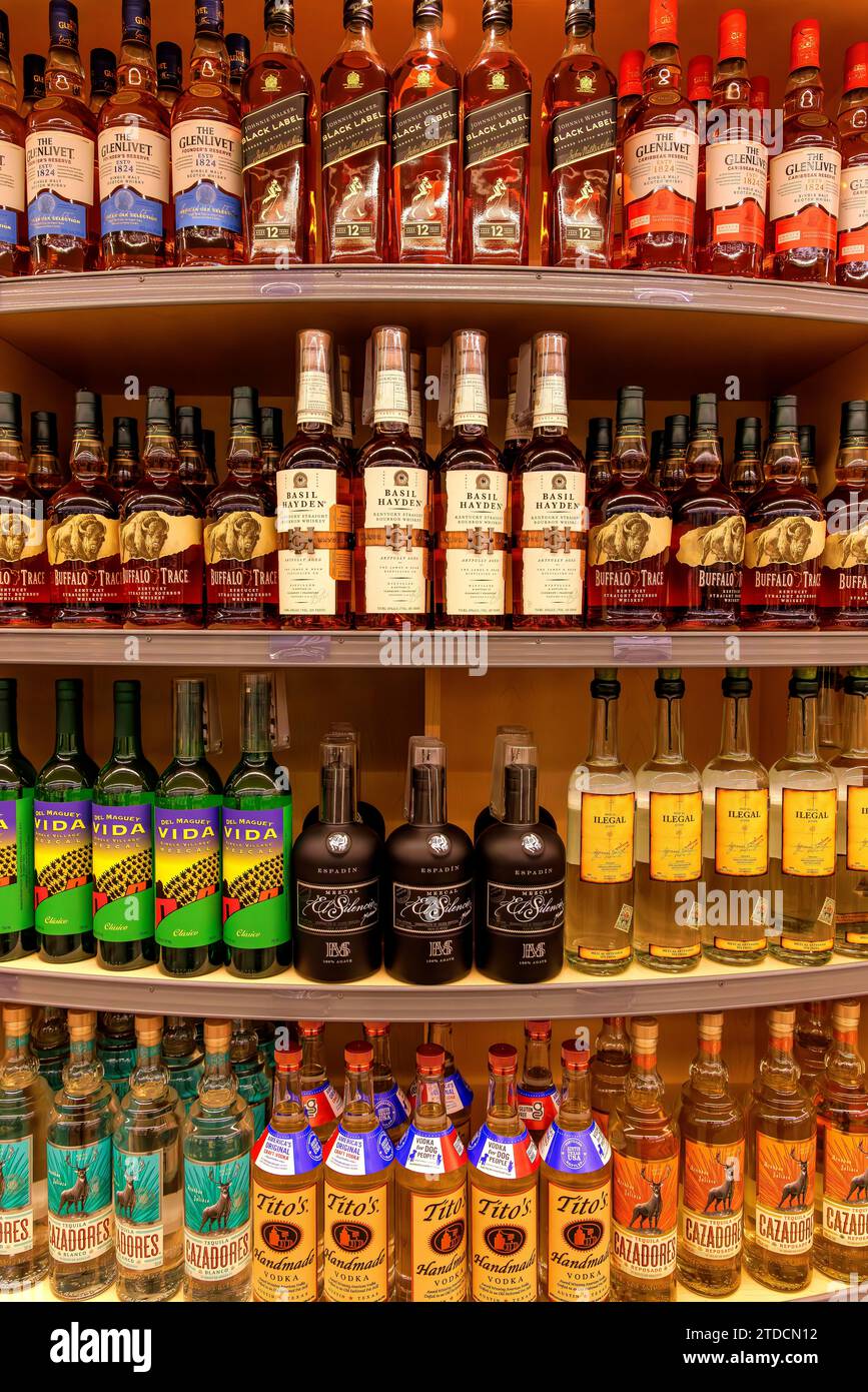 Various spirits for sale inside a supermarket Stock Photo - Alamy