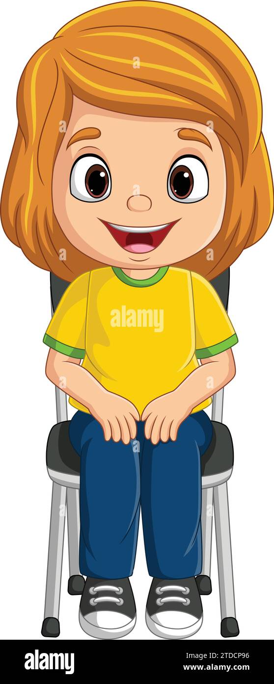 Cartoon little girl sitting on the chair Stock Vector Image & Art - Alamy
