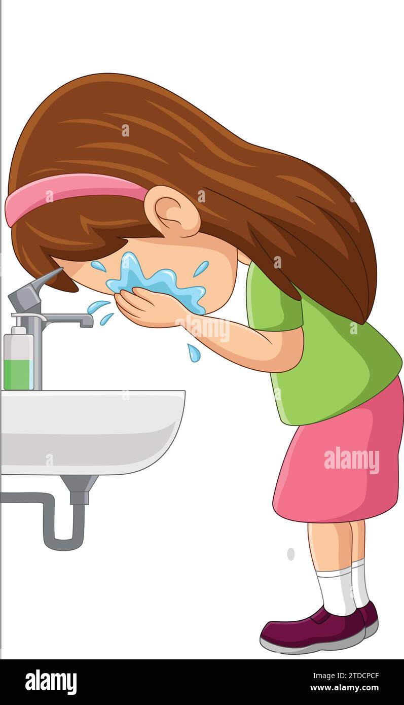 Cartoon little girl washing face in the sink Stock Vector Image & Art - Alamy