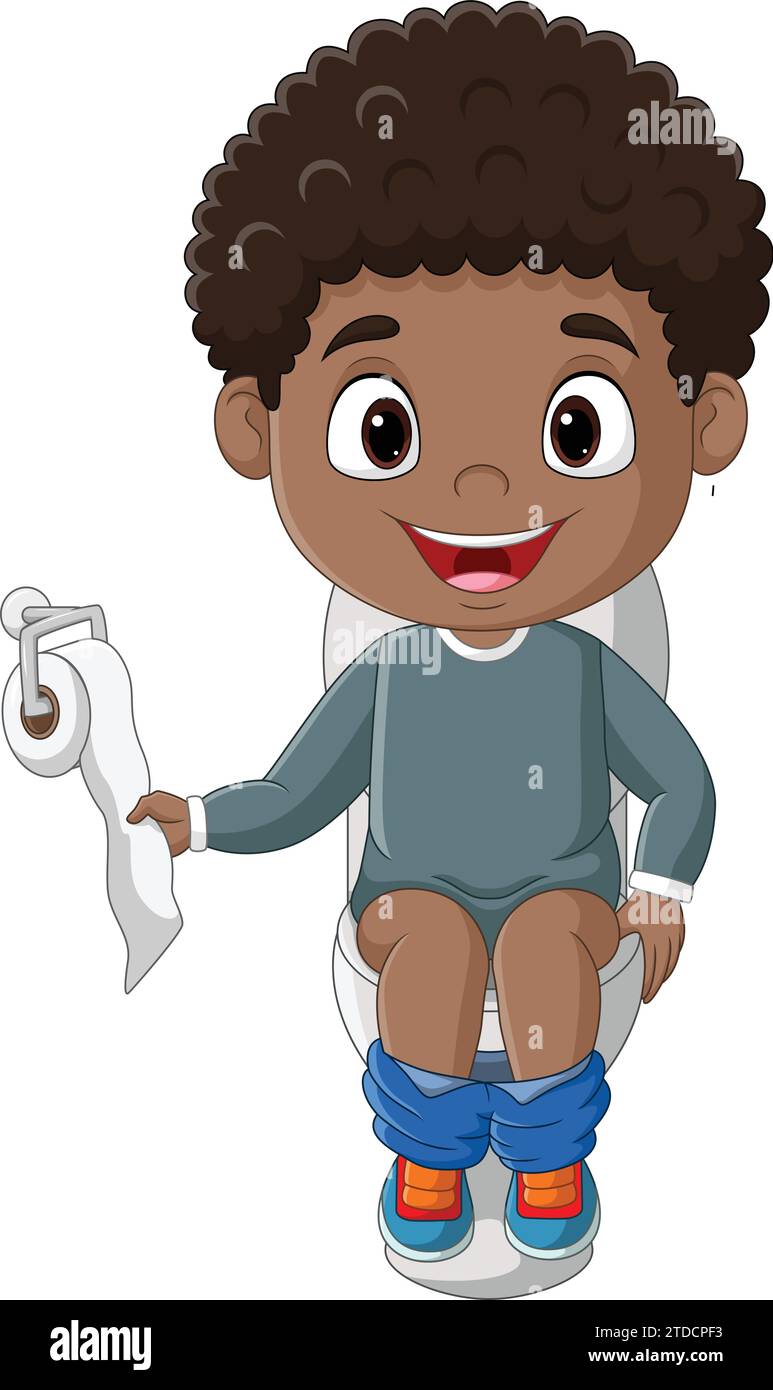 Cartoon little boy sitting on the toilet Stock Vector Image & Art - Alamy