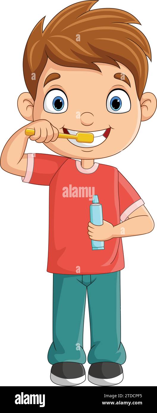 Cartoon little boy brushing teeth Stock Vector Image & Art - Alamy