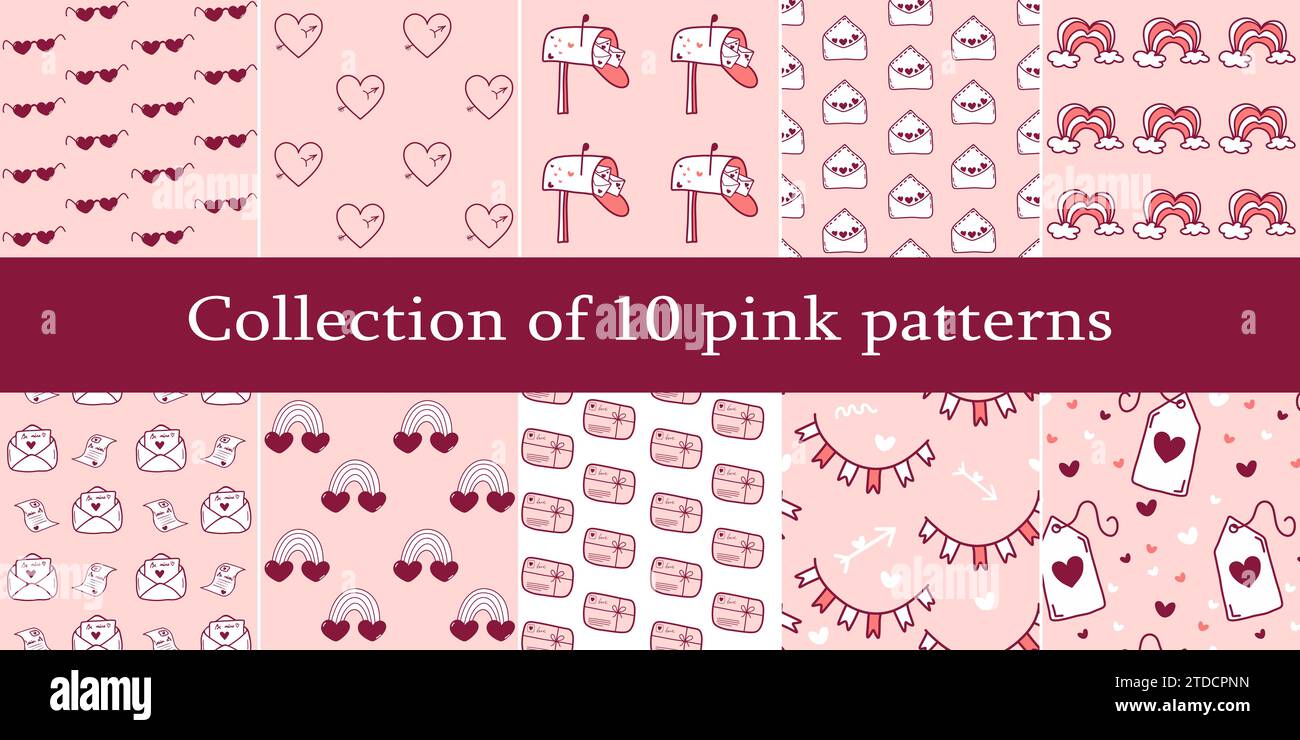 Set of Pink Seamless Patterns for Wedding, Date, Valentine's Day Stock ...