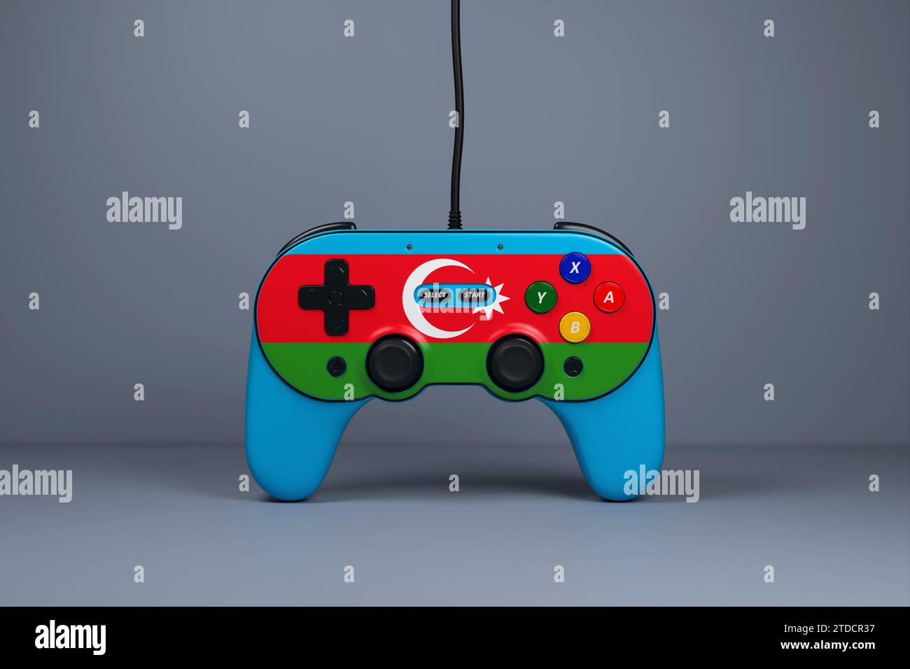 3D illustration, joystick gamepad, game console or game controller with the colors of the ...