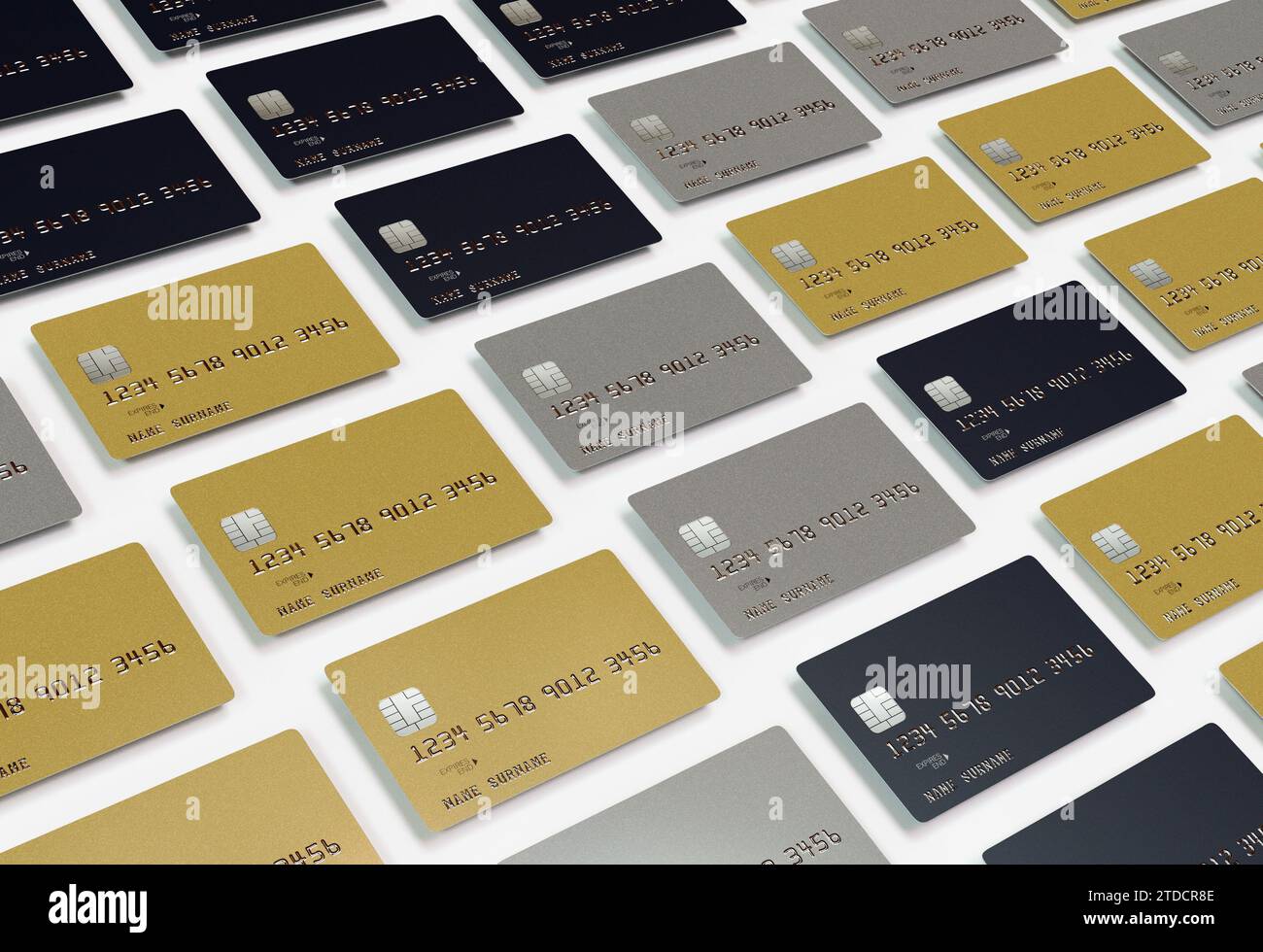 A collection of generic blank bank credit card on an isolated white ...