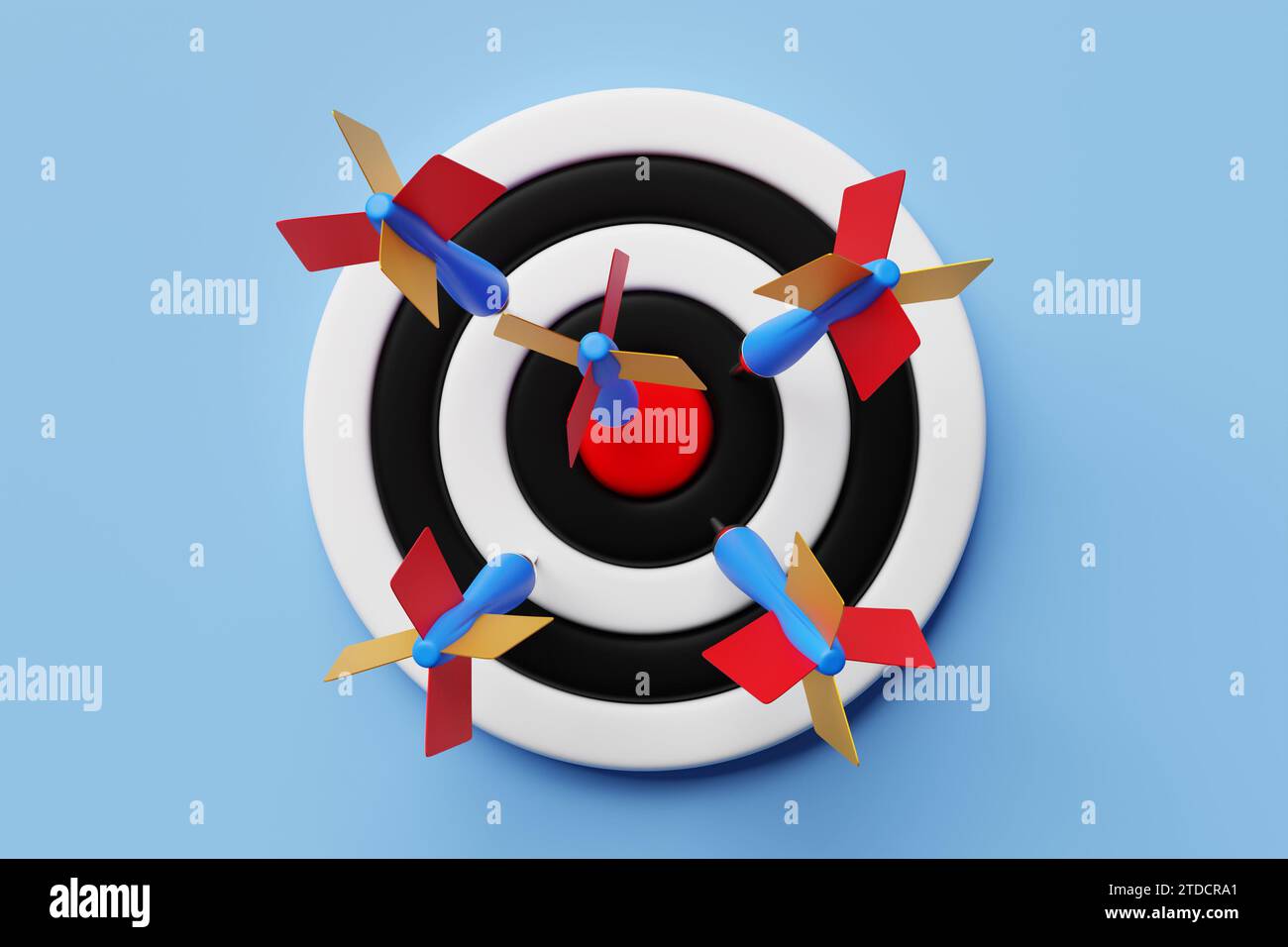 3d illustration of a round black and white target with an arrow on a ...
