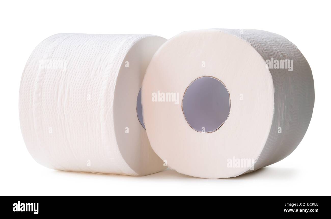 Tissue paper rolls in stack are isolated on white background with ...
