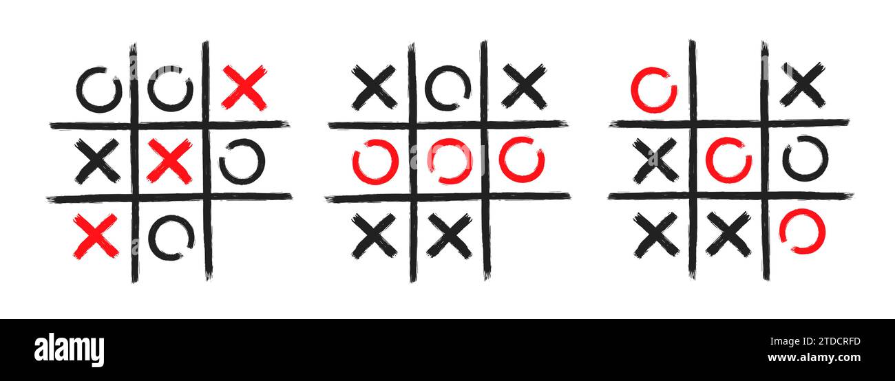 Tic tac toe xo game hand drawn grid doodle template vector illustration ...