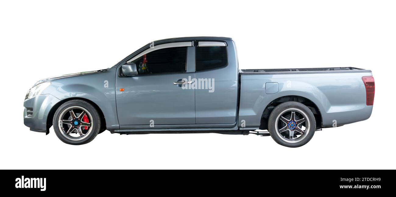 Light blue pickup truck with cab is isolated on white background Stock ...