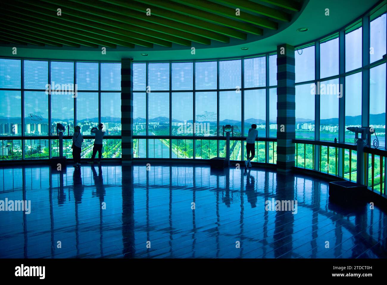 Hanam City, South Korea - October 1, 2023: Visitors inside the top deck ...