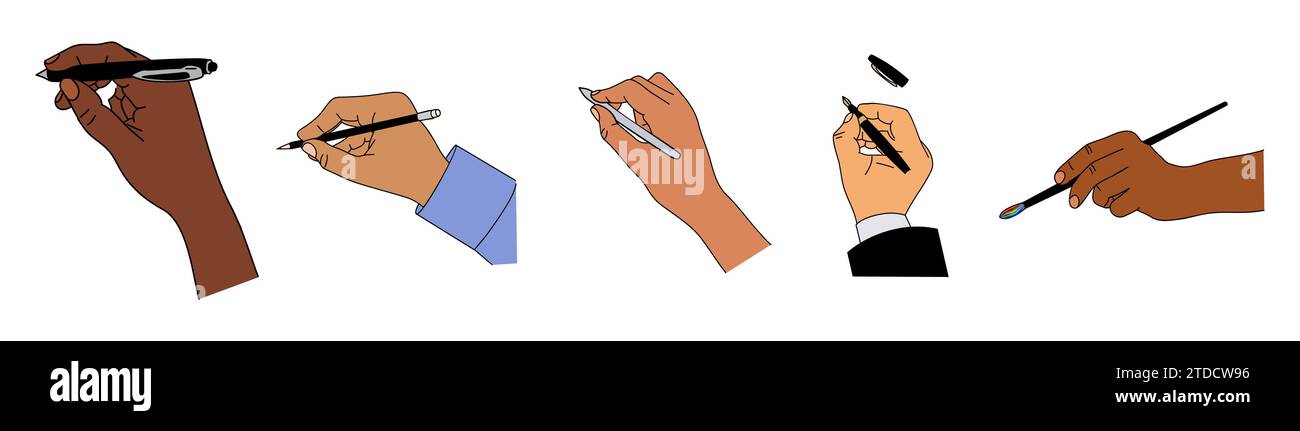 Set of Different Hands with writing tools vector Stock Vector Image ...