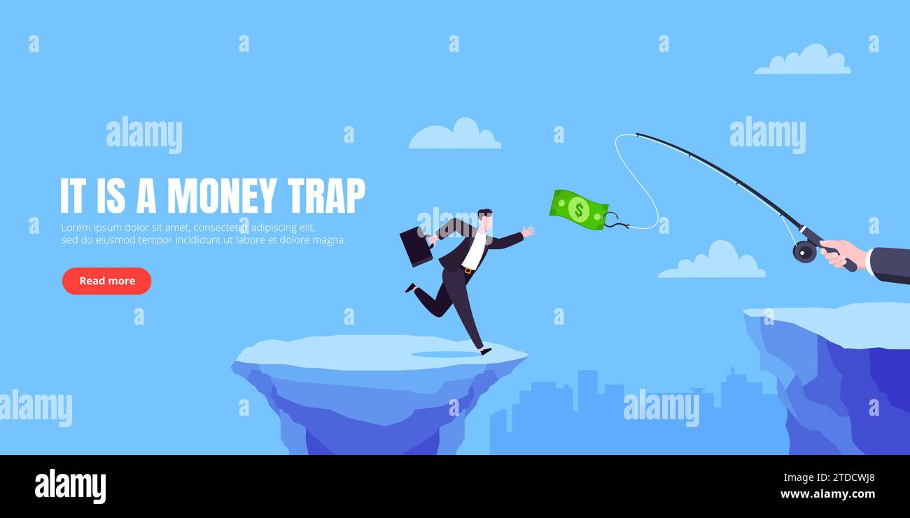 Money trap business concept. Young adult businessman running to catch ...