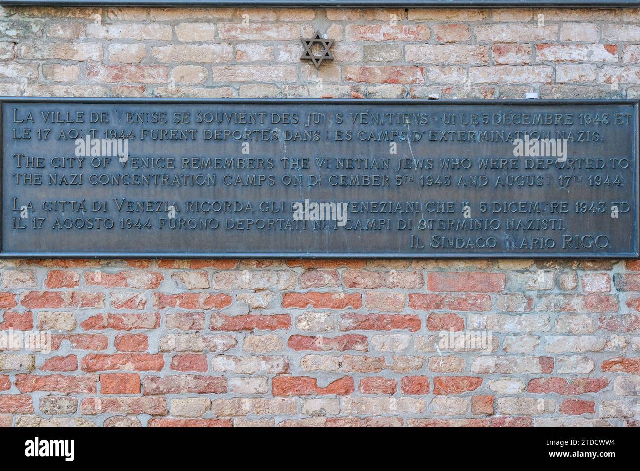 Venice, Italy - June 22, 2023: Memorial plate for the Venetian Jews ...