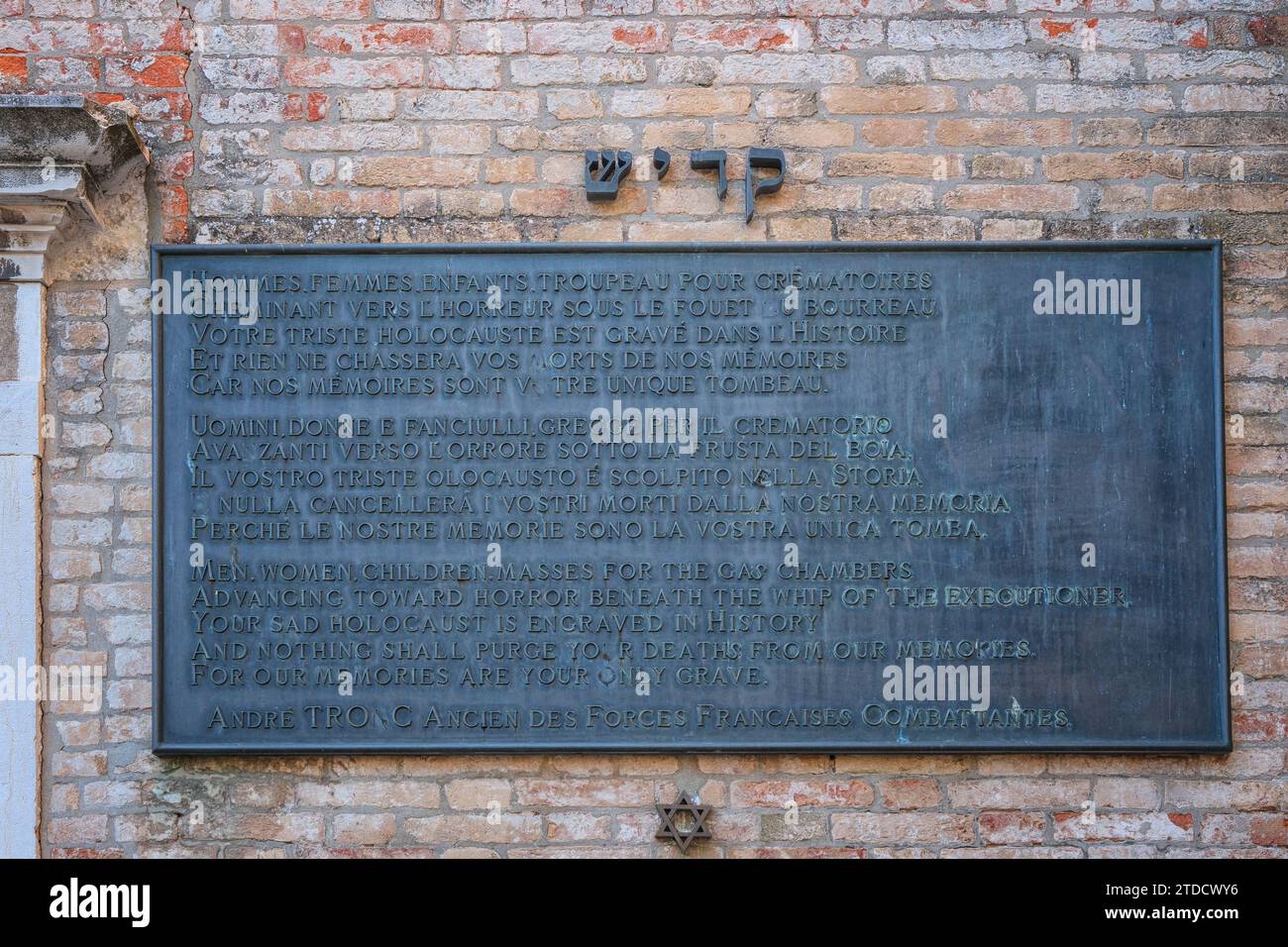 Venice, Italy - June 22, 2023: Memorial plate for the Venetian Jews ...