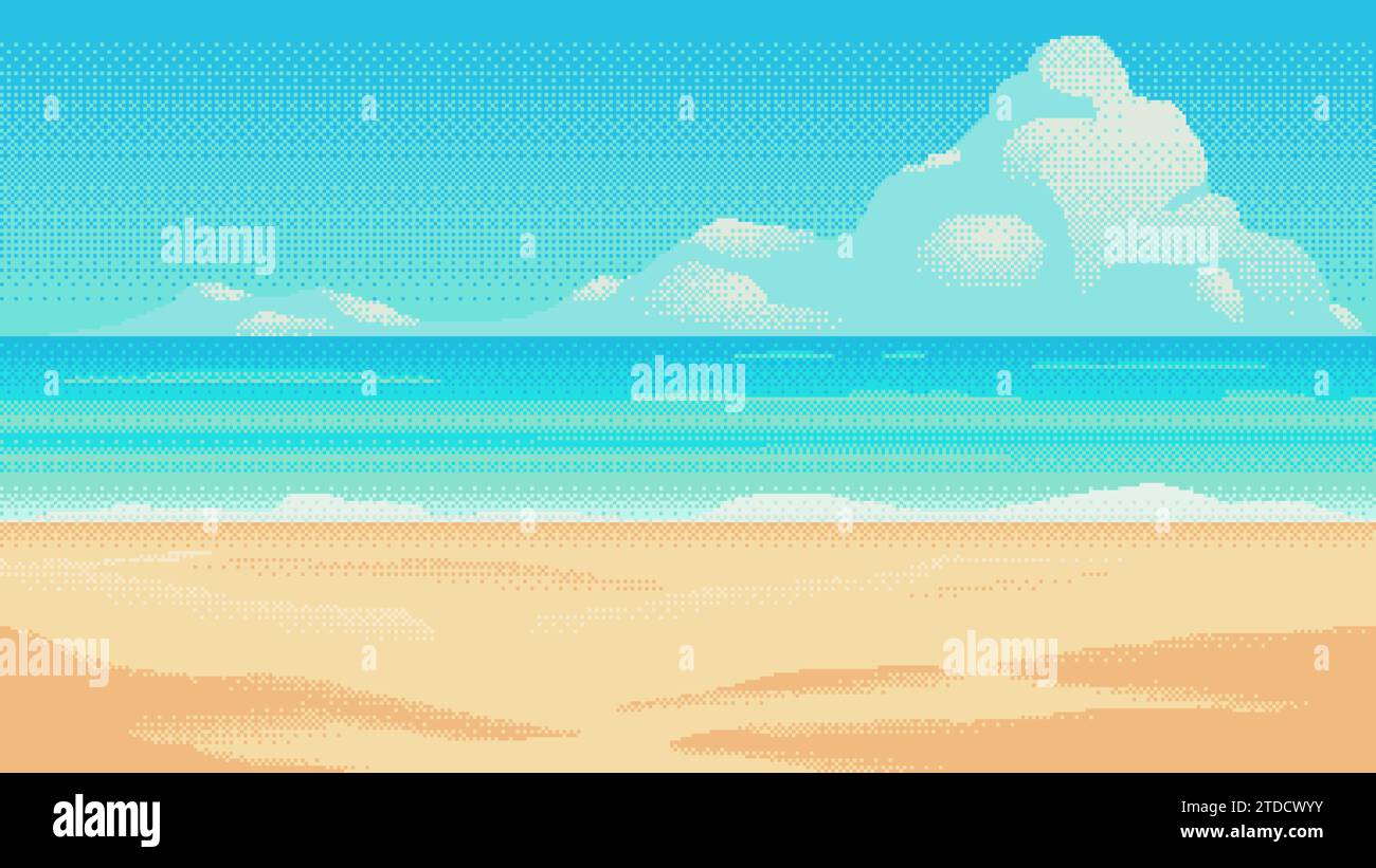 Beach pixel art background. 2d backdrop for 8-bit retro video game or ...