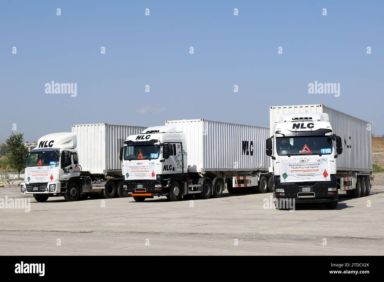 Rawalpindi. 10th Oct, 2023. Vehicles with TIR signs prepare to leave Pakistan's state-owned ...