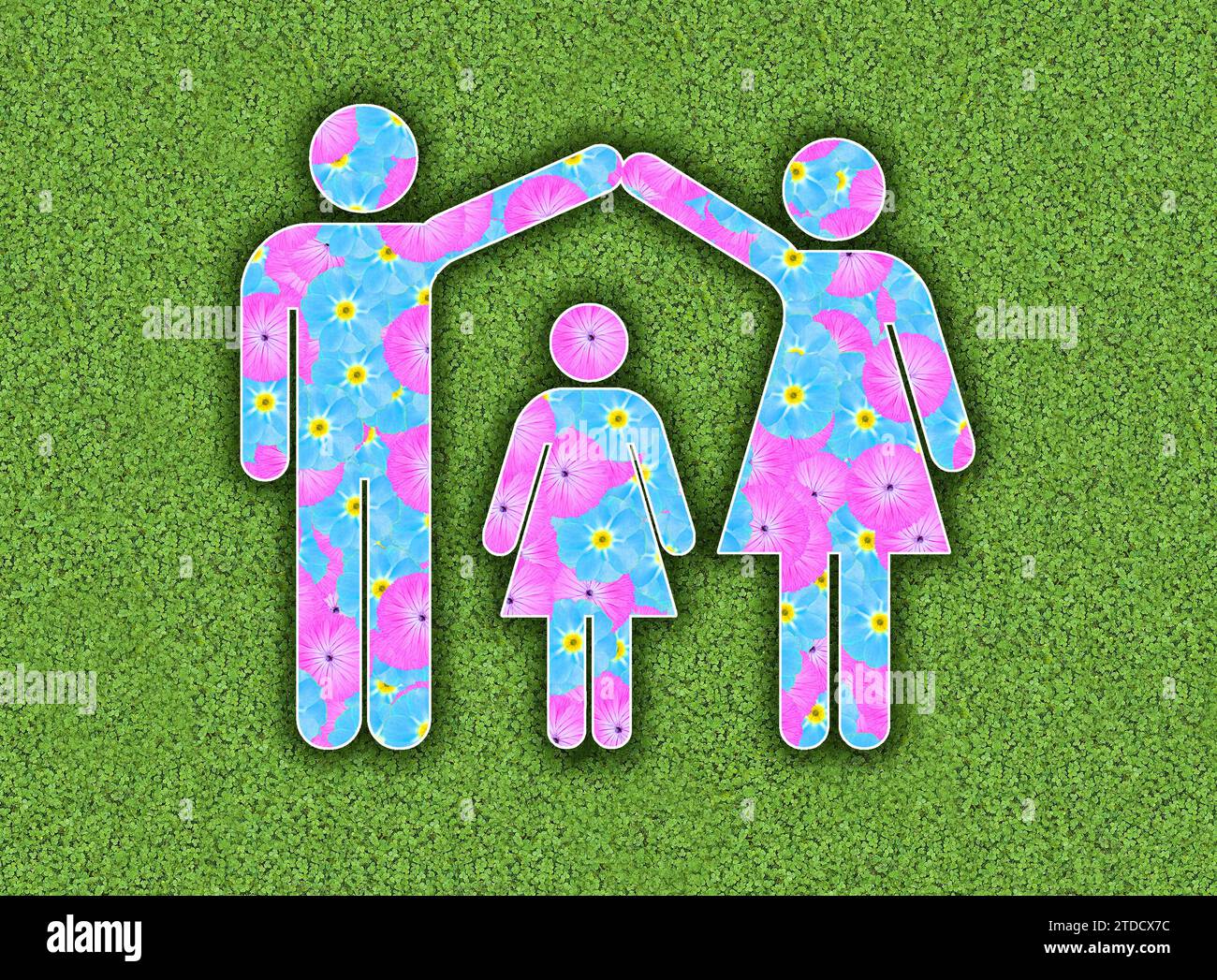 Pictogram family, man and woman with a daughter, a child, with flower ...