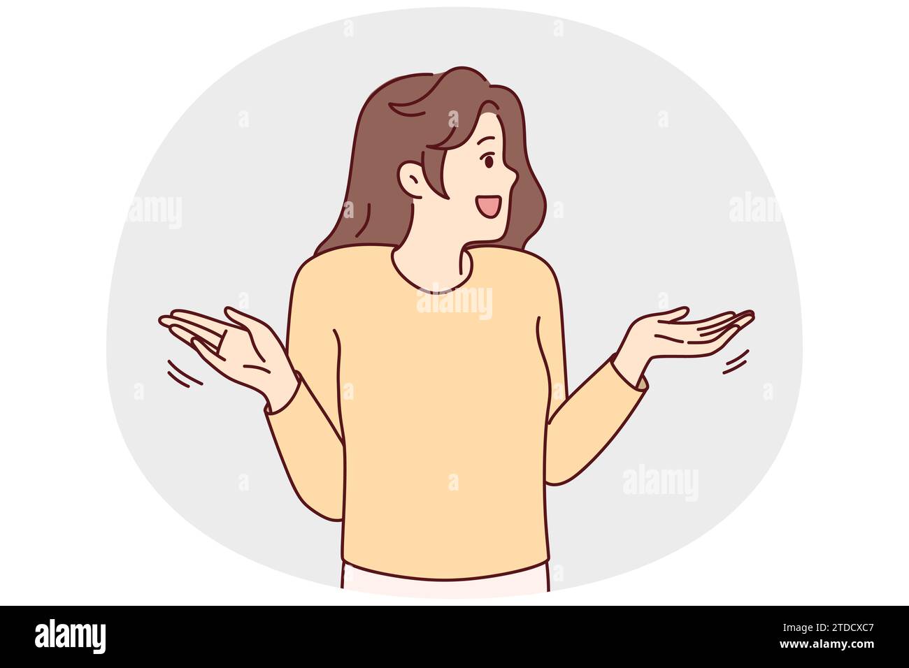 Frustrated young woman make hand gesture wondering about solution of ...