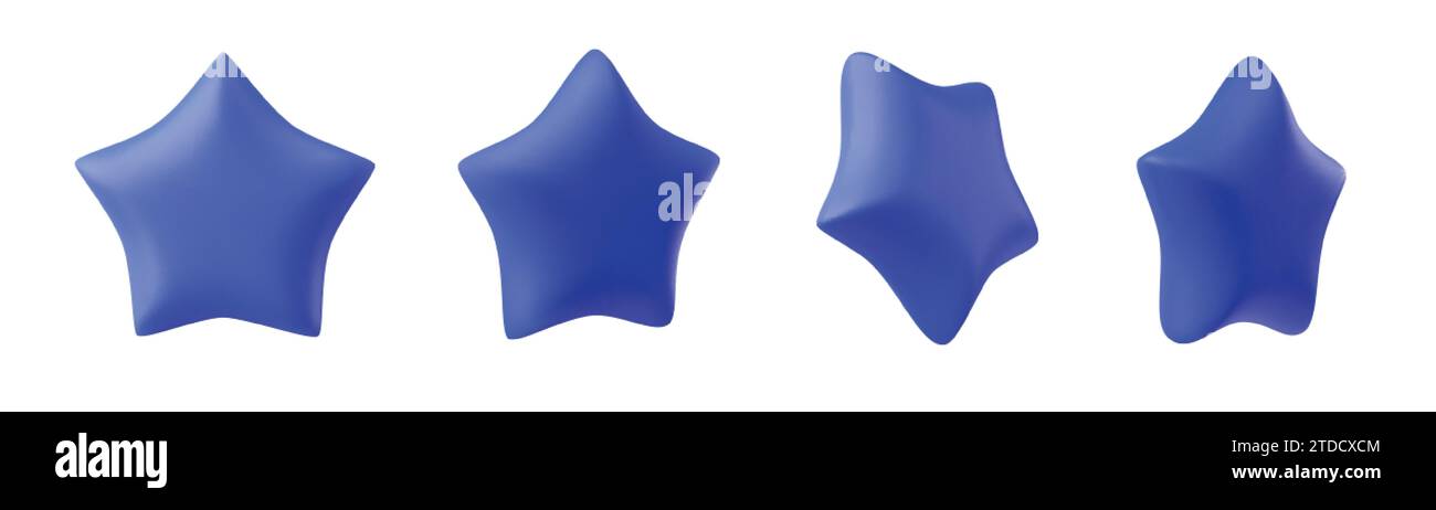 Set of blue stars different shapes. Realistic 3d design cartoon style ...