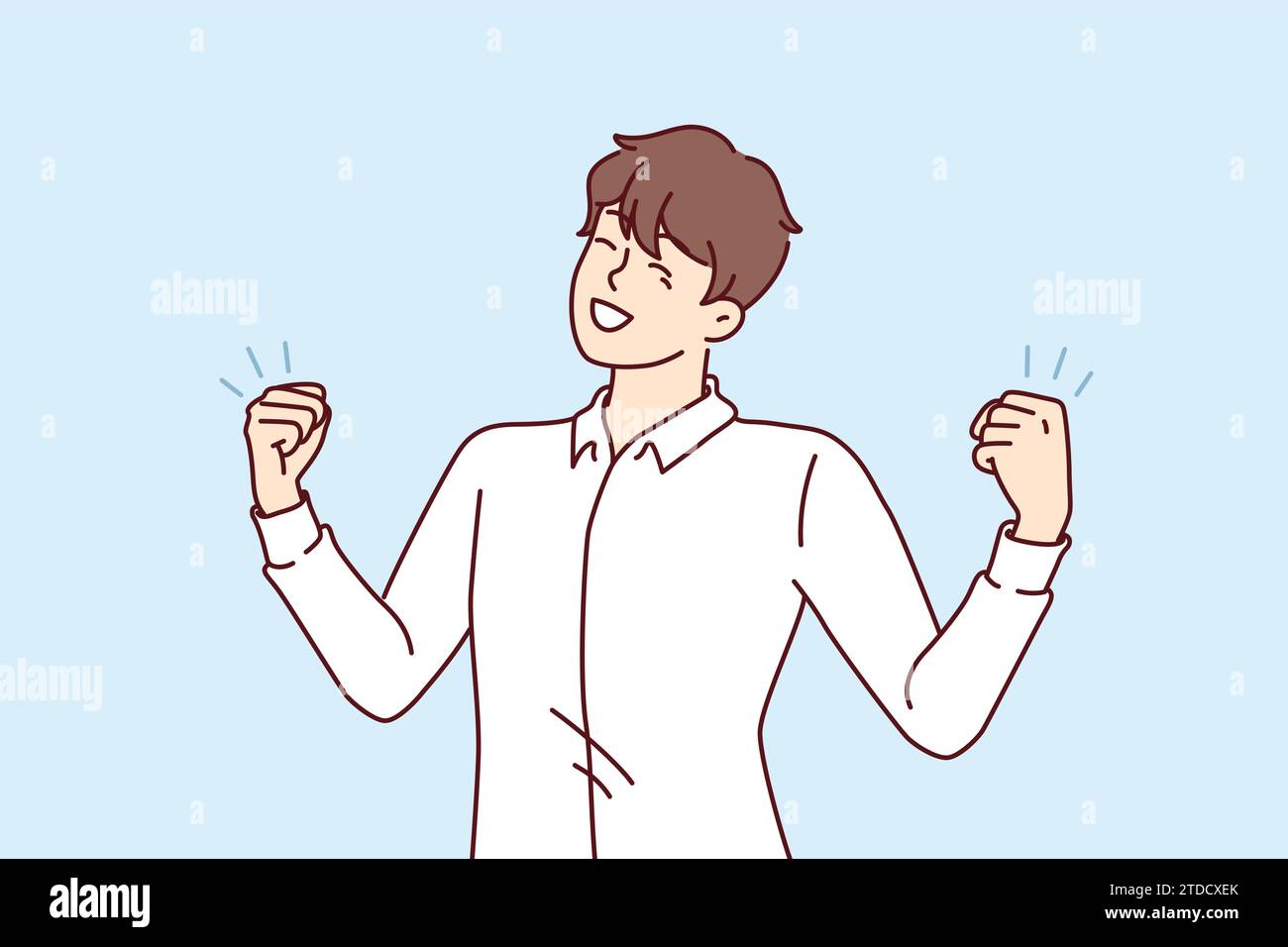 Man leader demonstrates strength by standing in strongman pose, showing ...