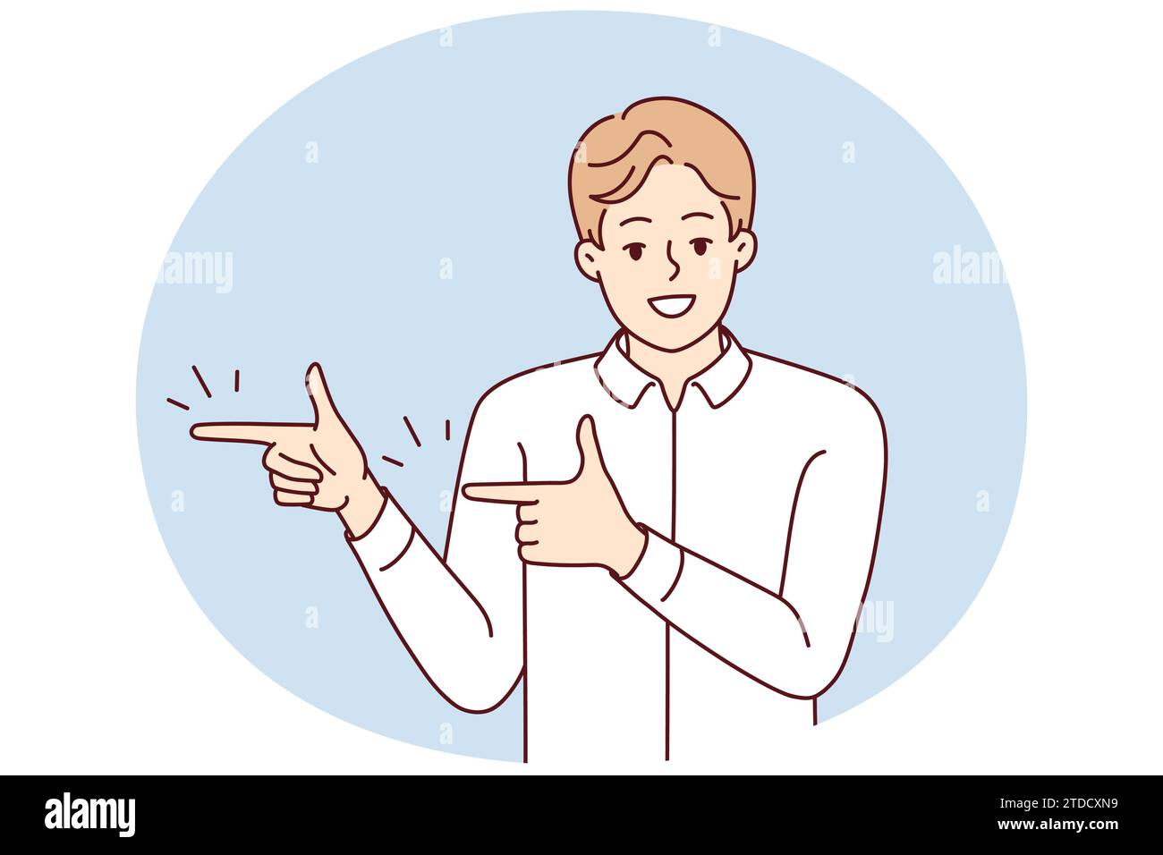 Smiling man point at good sale deal or offer. Happy guy recommend ...