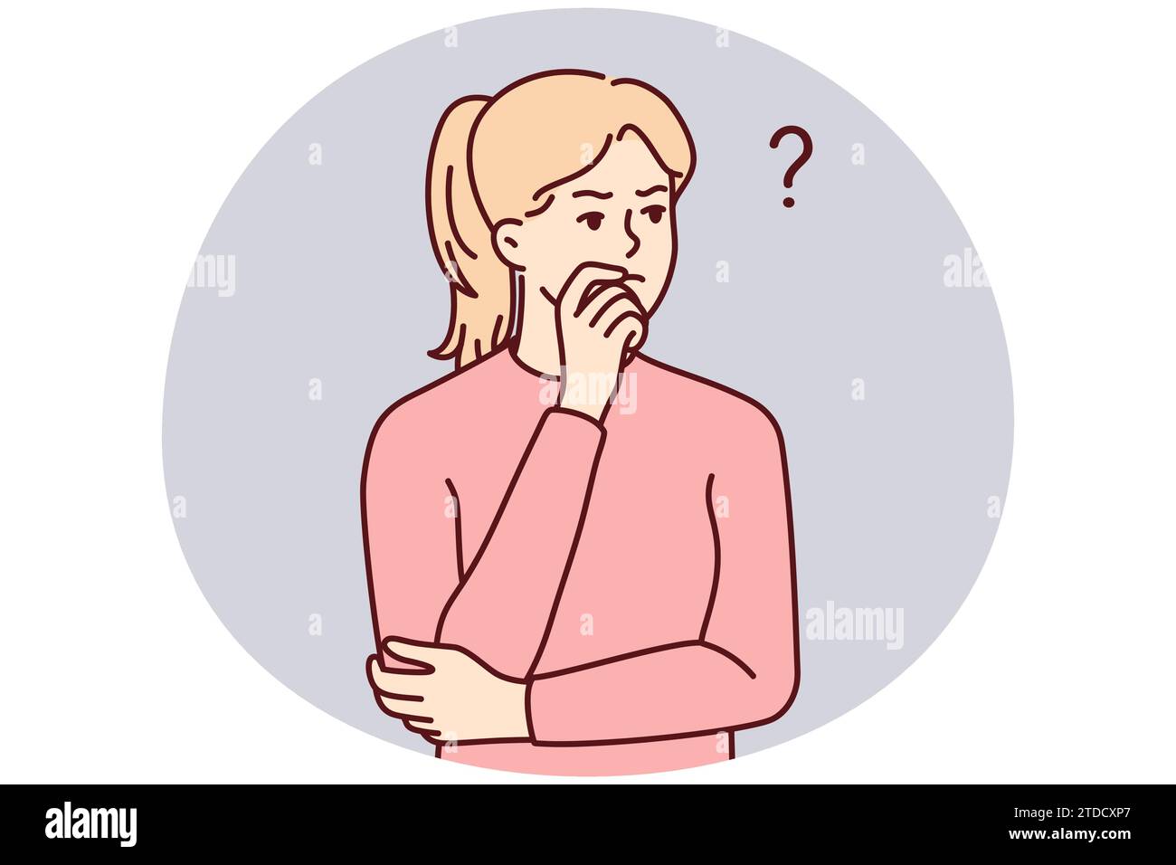 Pensive young woman feeling confused thinking of problem solution ...