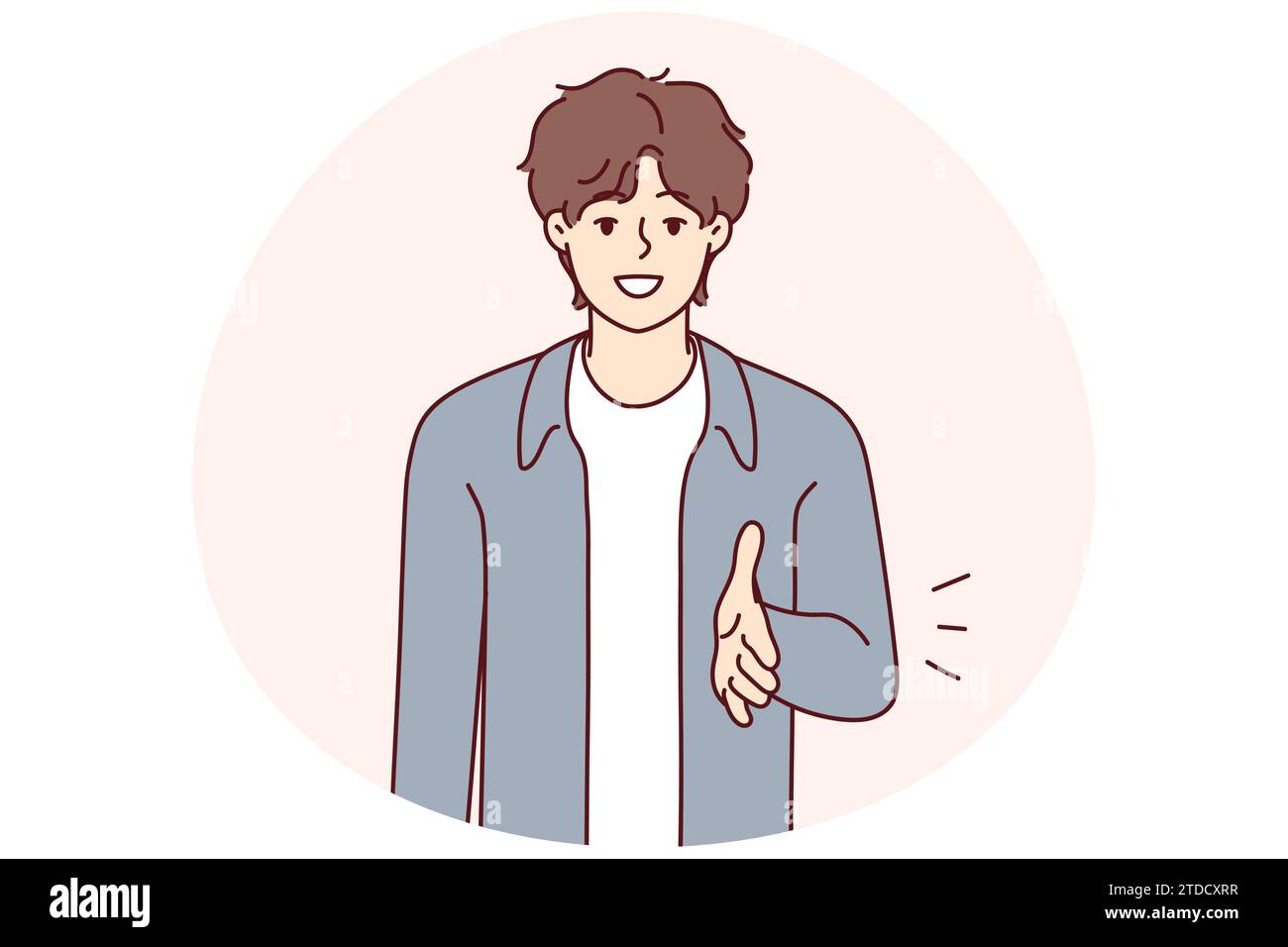Smiling young man stretch hand for shake getting acquainted or meeting ...