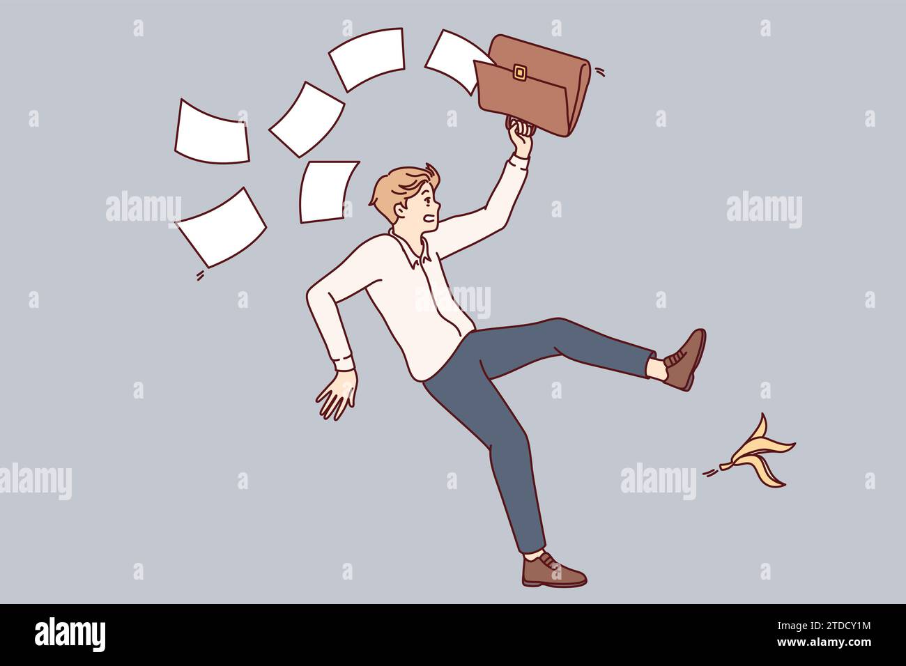 Falling man office employee slipped on banana peel and scattered ...