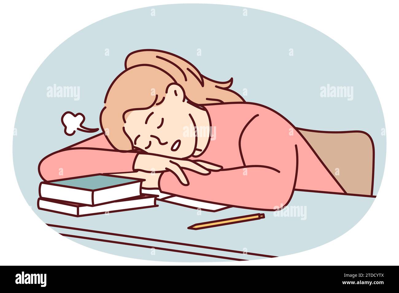Tired young female student fall asleep on desk distressed with studying ... Tired young female student fall asleep on desk distressed with studying ...