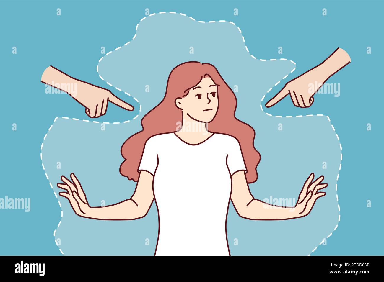 Woman feels embarrassed due to intrusion of pointing hands into ...