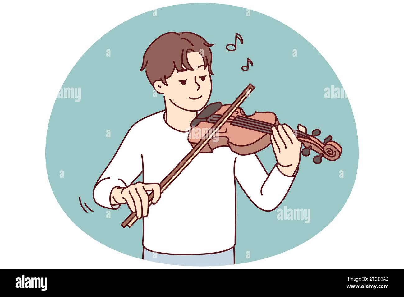 Happy young man playing on violin enjoying music. Smiling guy play on ...