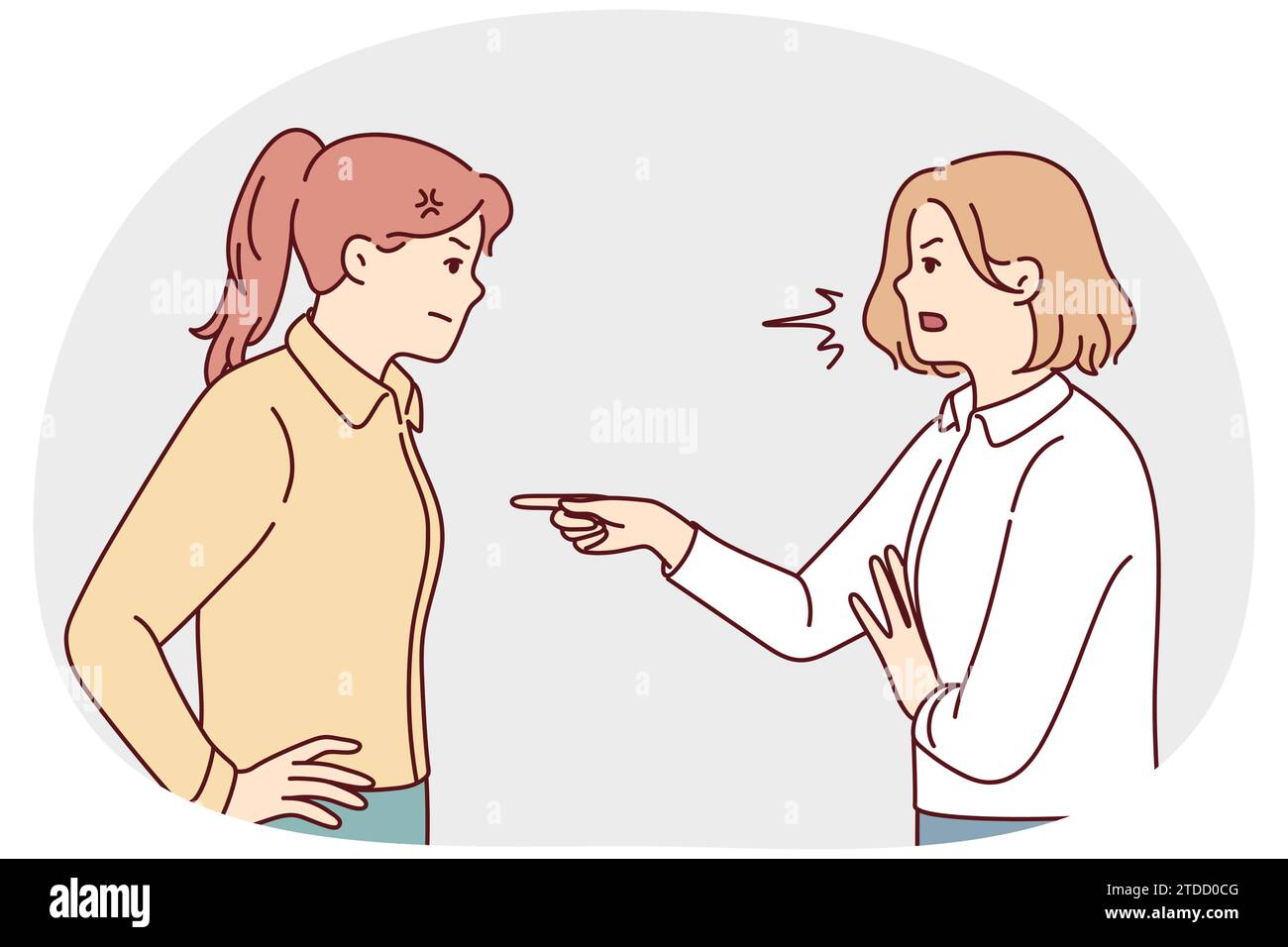 Angry women fighting or quarrelling. Mad furious girls blame each other ...