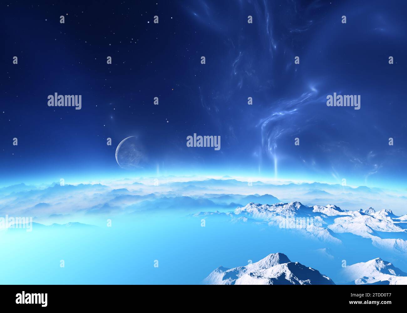 Ice planet with water geysers, 3d illustration Stock Photo - Alamy