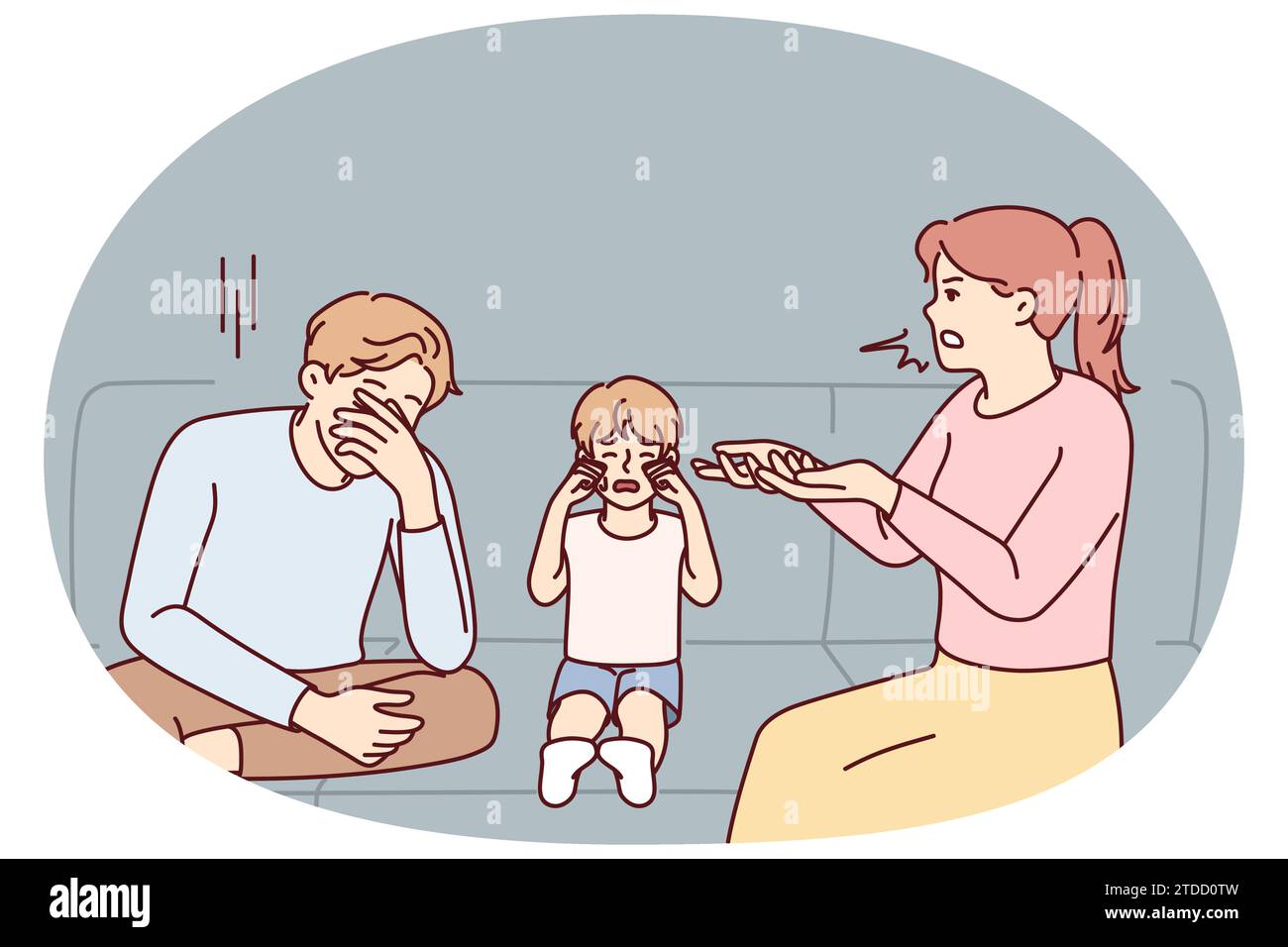 Upset Little Girl Having Quarrel With Her Parents Looking Mother Yelling Stock Images, Royalty ...