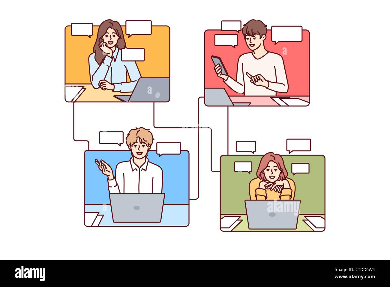 Business people communicate through internet messengers and task ...