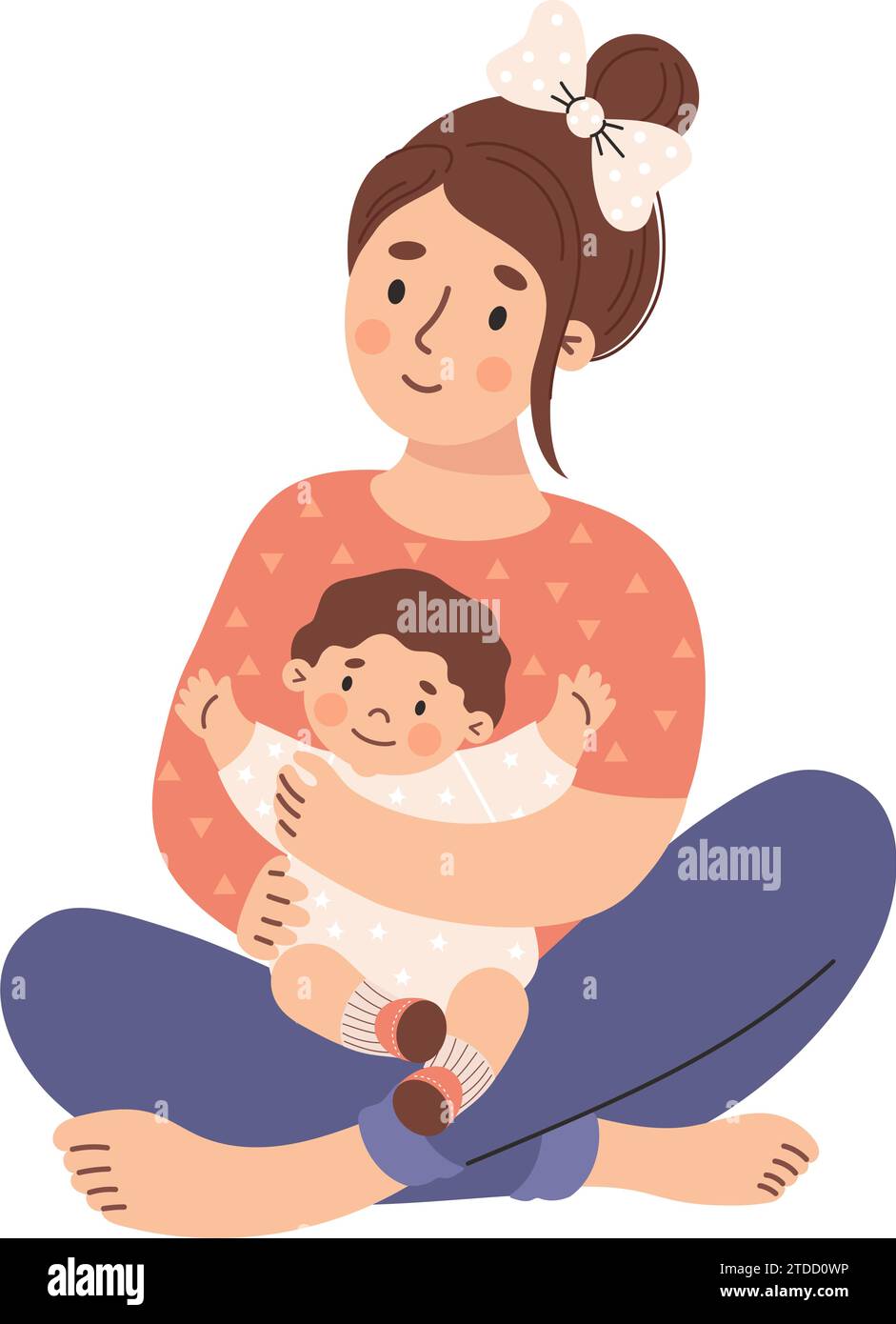 Happy woman with small child. Cute female character mother with baby ...