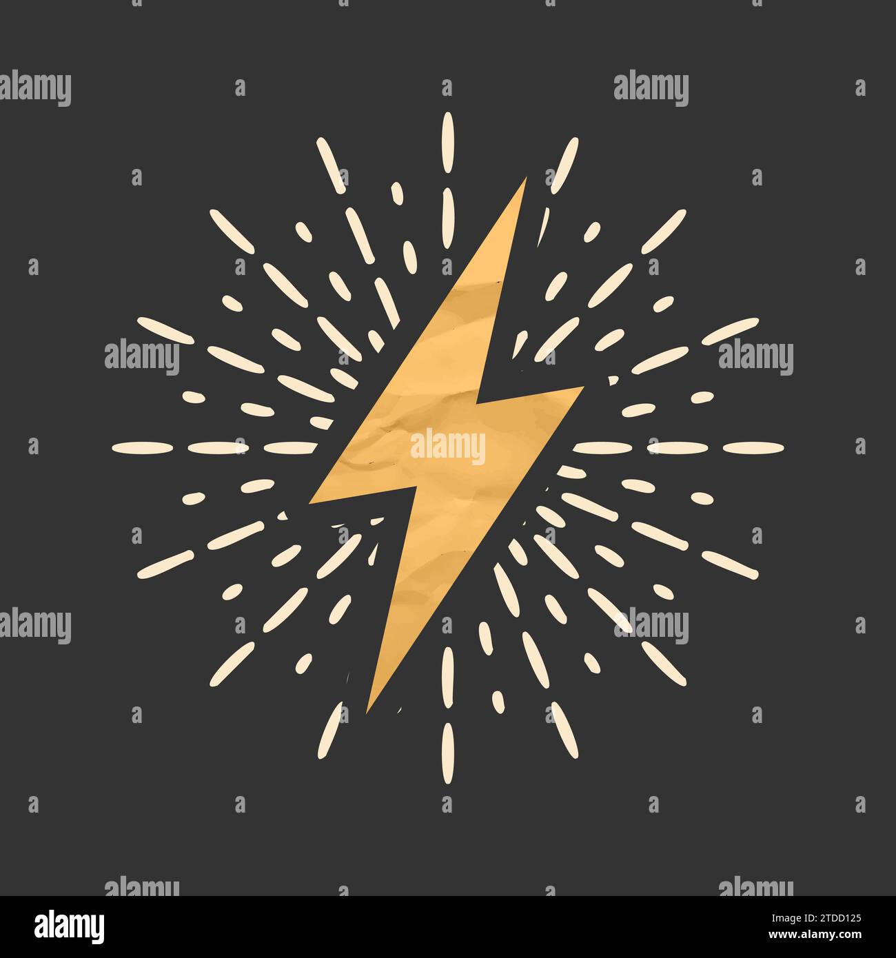 Vintage lightning bolt and sunrays. Lightnings with crumpled paper ...