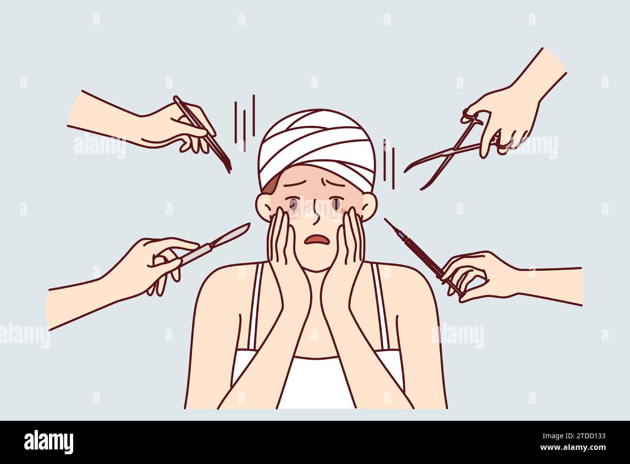Frightened Woman Touching Face After Plastic Surgery Operation Near